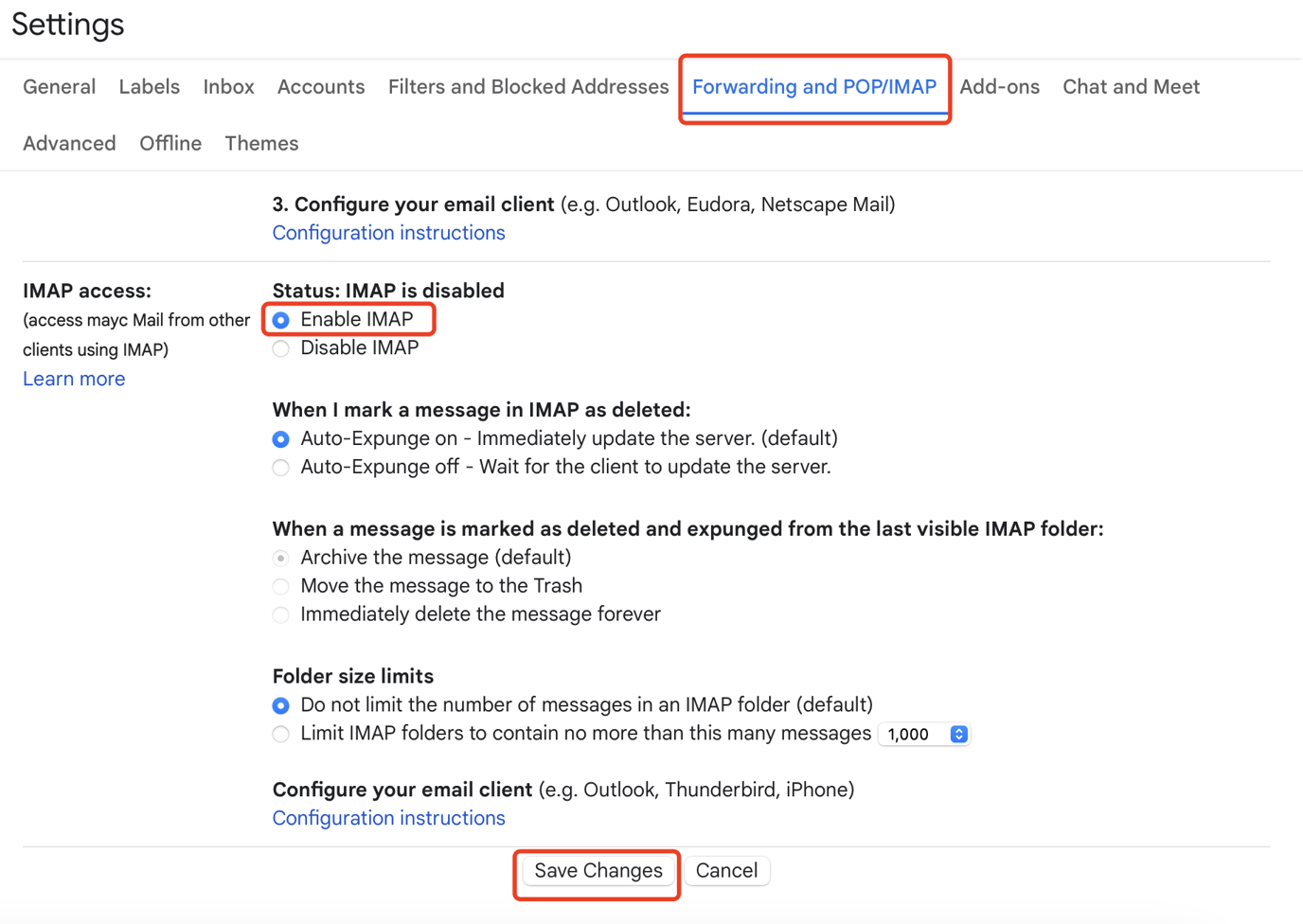 How to enable IMAP on Google accounts